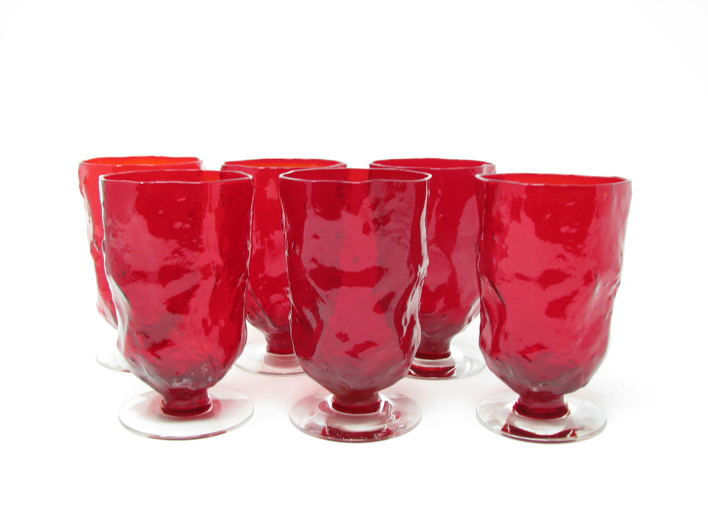 Vintage Morgantown Crinkle Ruby Red Glass Water Goblets Iced Tea Glass ...