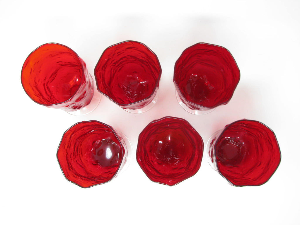 Vintage Morgantown Crinkle Ruby Red Glass Water Goblets Iced Tea Glass ...