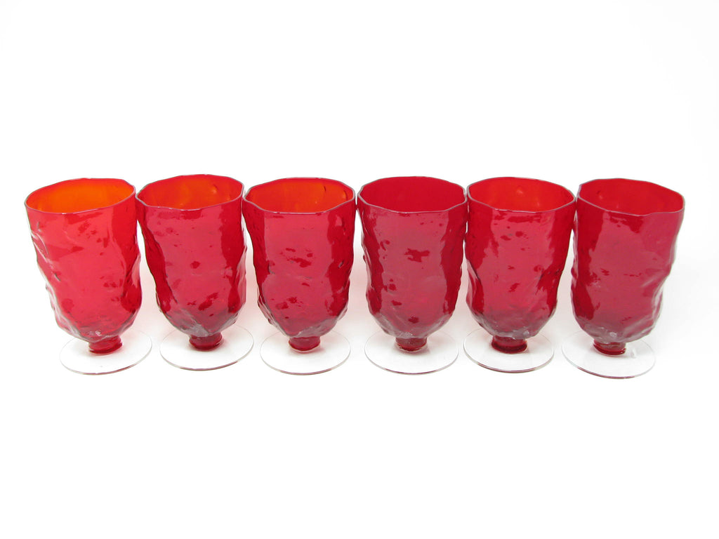 Vintage Morgantown Crinkle Ruby Red Glass Water Goblets Iced Tea Glass ...