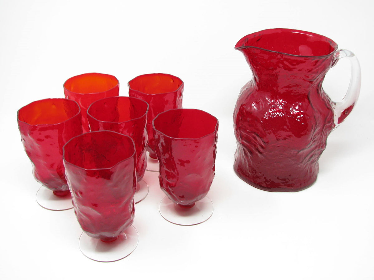 Vintage Morgantown Crinkle Ruby Red Glass Water Goblets Iced Tea Glass ...