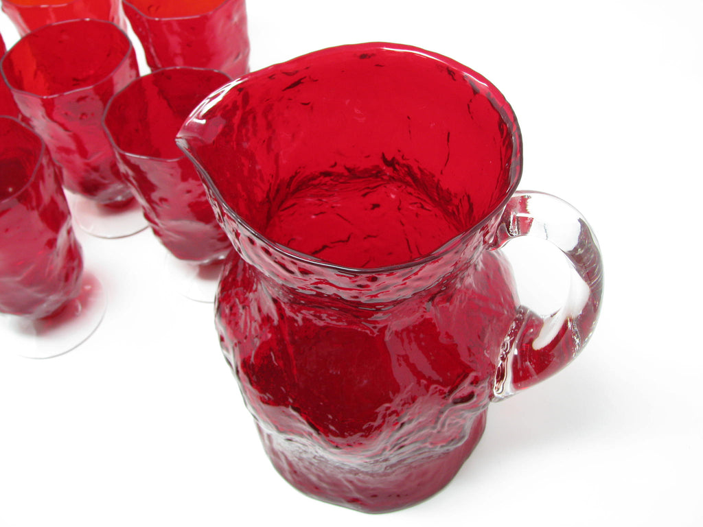 Vintage Morgantown Crinkle Ruby Red Glass Water Goblets Iced Tea Glass ...