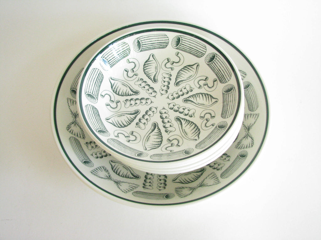 Vintage Primula Italy Ceramic Pasta Serving Bowl Set with Green Pasta ...