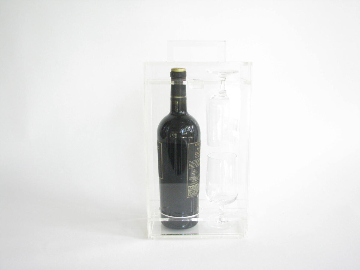 Vintage Thick Acrylic Wine Bottle and Goblet Carrier or Holder - 3 Pie ...
