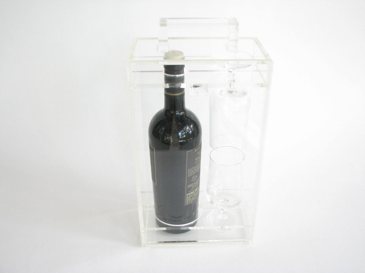 Vintage Thick Acrylic Wine Bottle and Goblet Carrier or Holder - 3 Pie ...