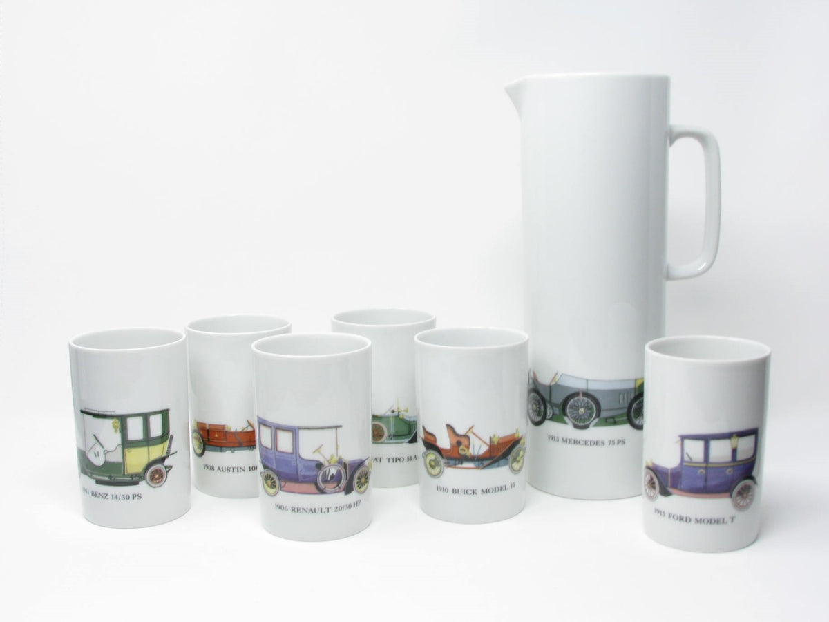Vintage Thomas Germany Porcelain Classic Cars Autos Cups & Pitcher Set ...