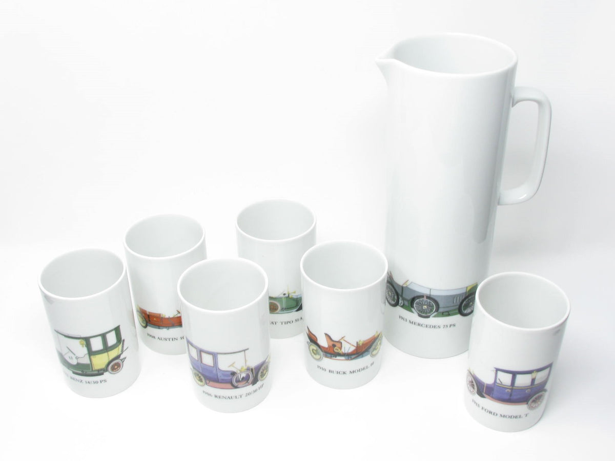 Vintage Thomas Germany Porcelain Classic Cars Autos Cups & Pitcher Set ...