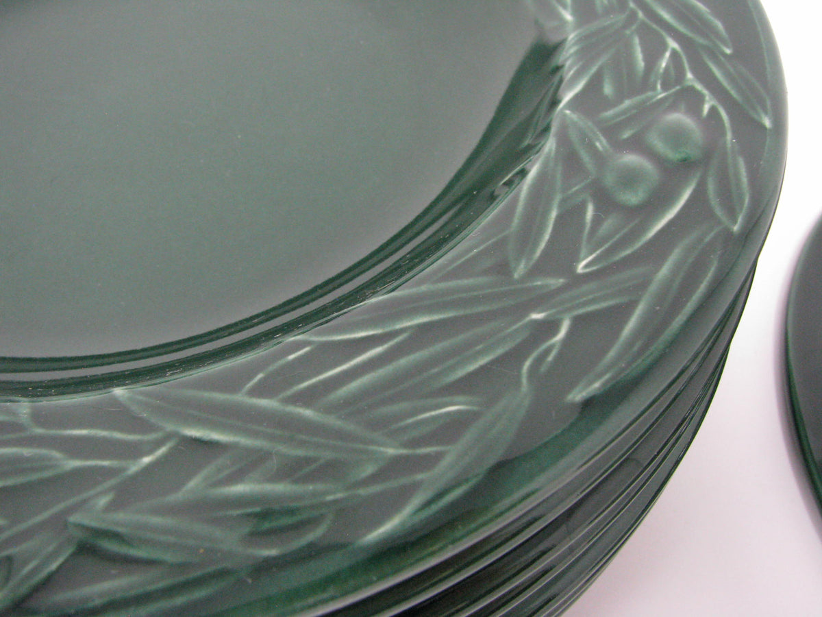 Vintage Varages France Dark Green Bowls with Foliage and Berries - 8 P ...