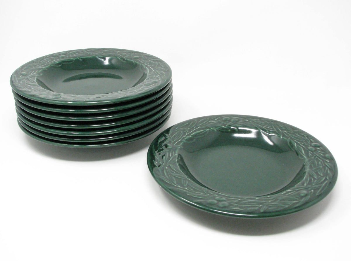 Vintage Varages France Dark Green Bowls with Foliage and Berries - 8 P ...