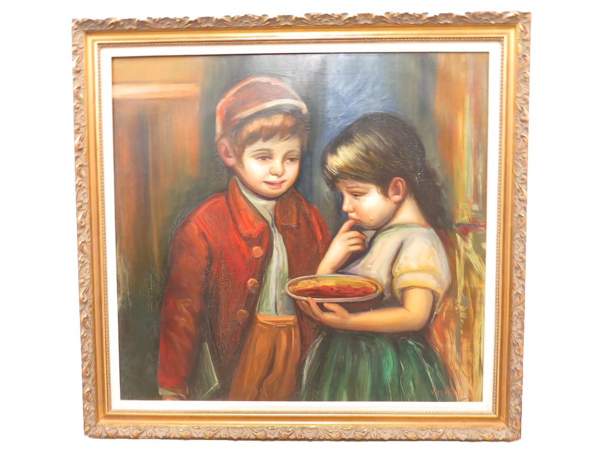 Vintage Vitto Rivetti (Italian 1930-) Oil on Canvas of a Little Boy Wi ...