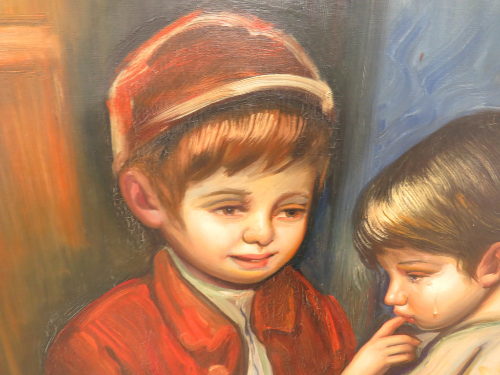 Vintage Vitto Rivetti (Italian 1930-) Oil on Canvas of a Little Boy Wi ...
