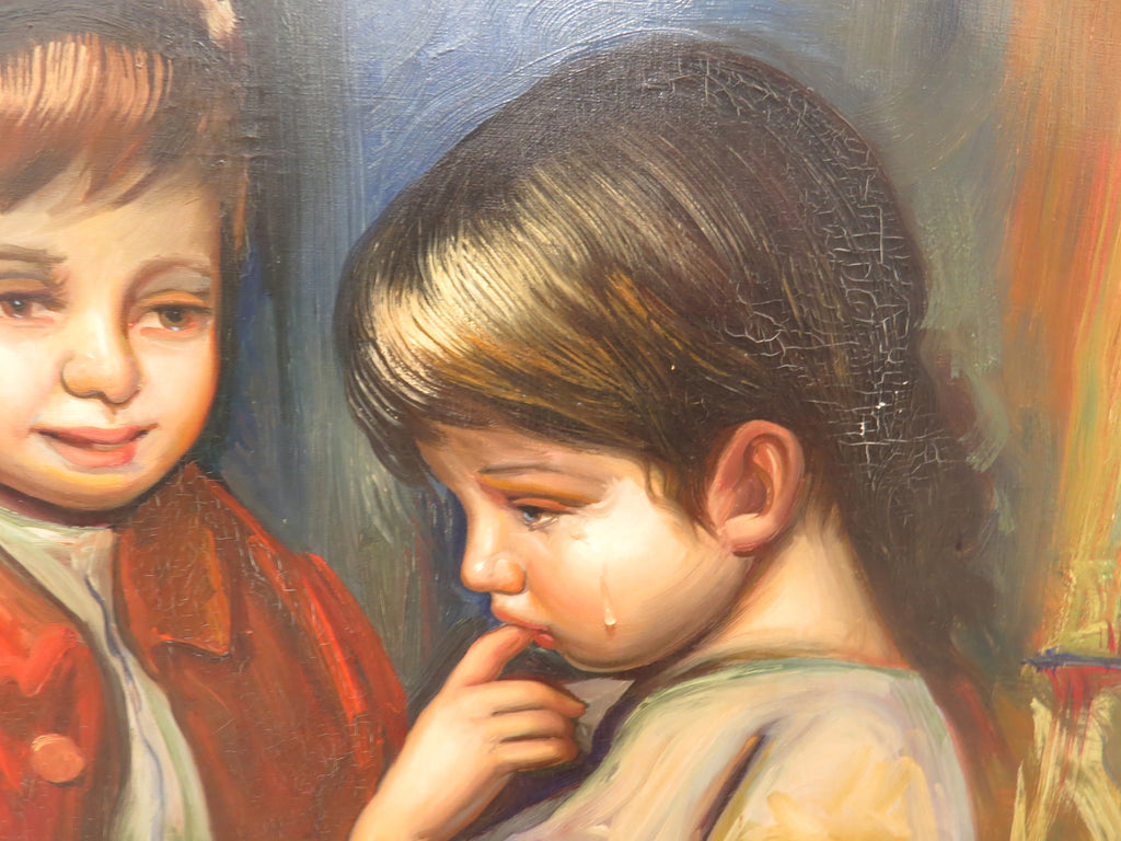 Vintage Vitto Rivetti (Italian 1930-) Oil on Canvas of a Little Boy Wi ...
