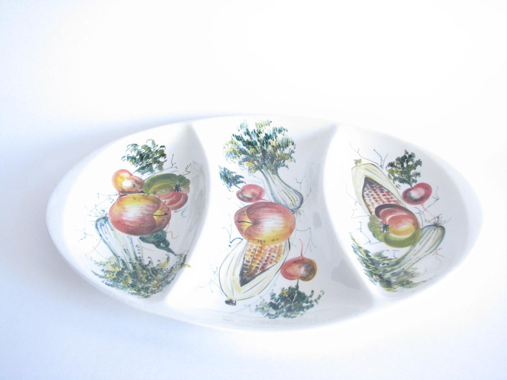 Vintage Large Italian Hand-Painted Ceramic Divided Platter with Vegeta ...