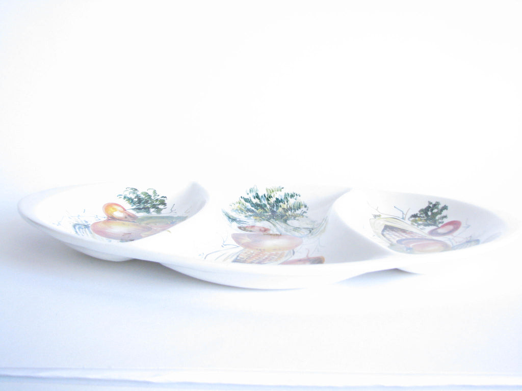 Vintage Large Italian Hand-Painted Ceramic Divided Platter with Vegeta ...