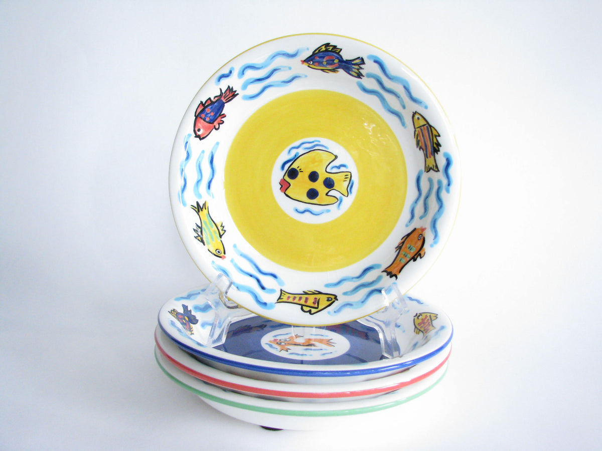Vintage Strata Group Les Tropiques Hand-Painted Ceramic Bowls with Fis ...
